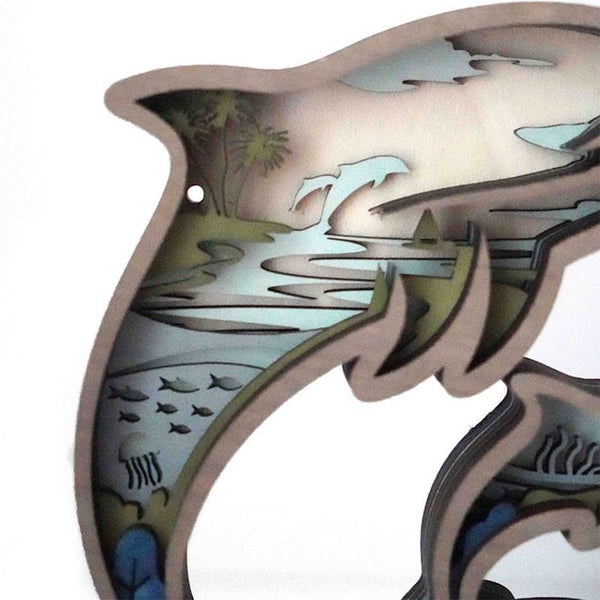 3D Dolphin Wooden Carving Handcraft Gift - FreedPick